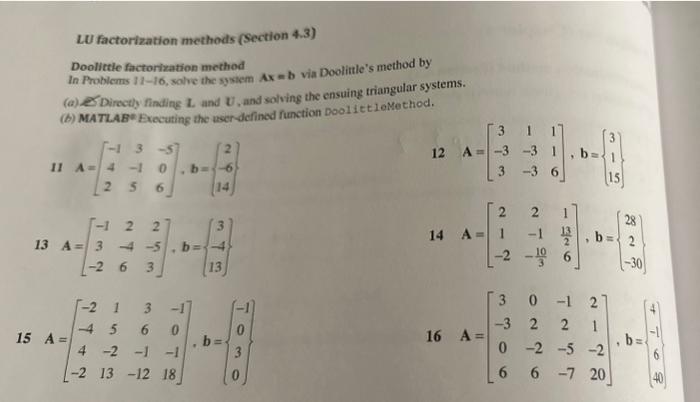Solved LU factorization methods (Section 4.3) In Problems | Chegg.com