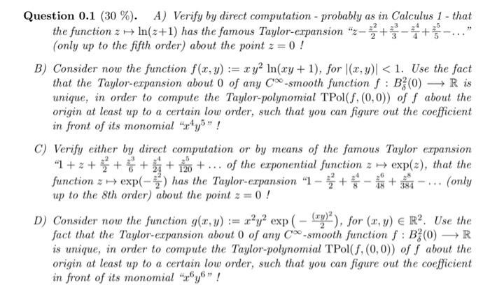 Solved Question 0.1(30%). A) Verify by direct computation - | Chegg.com