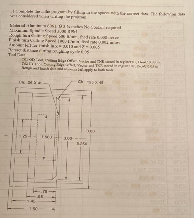 Solved 3) Complete the lathe program by filling in the | Chegg.com