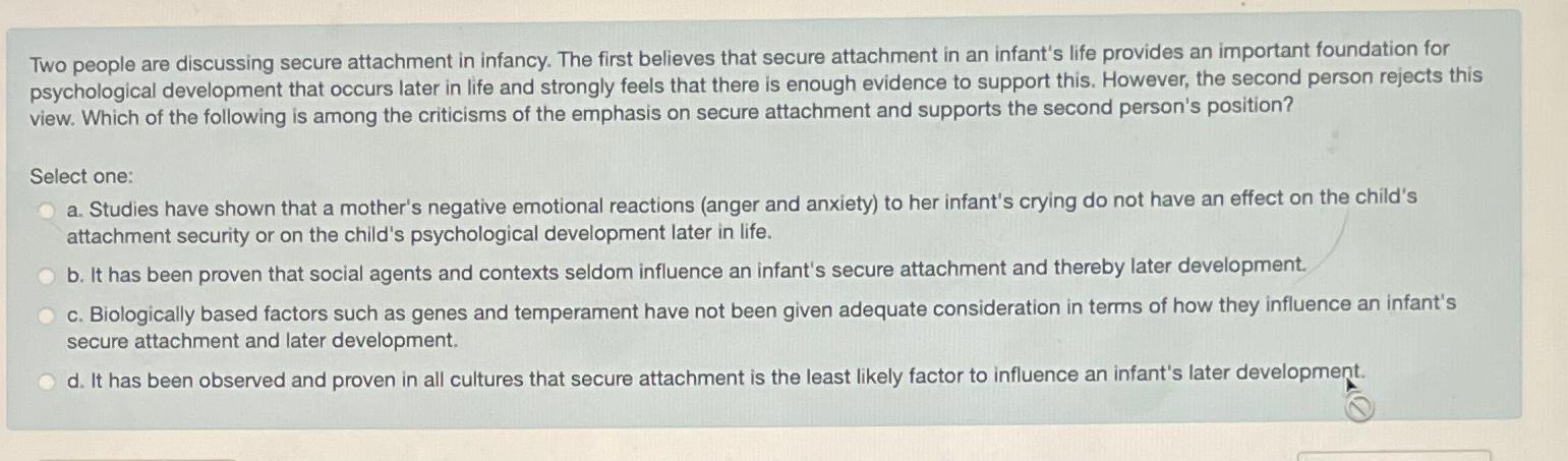 Solved Two people are discussing secure attachment in | Chegg.com