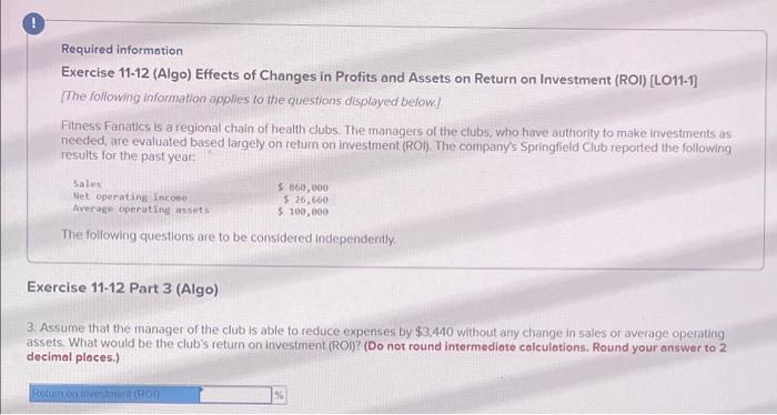 Solved Required information Exercise 11-12 (Algo) Effects of | Chegg.com