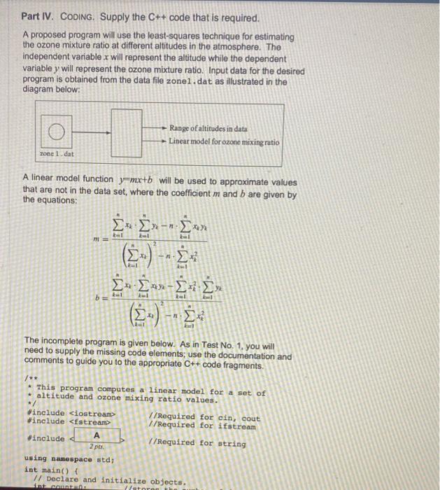 Solved Part IV. CoDING. Supply the Ct+ code that is | Chegg.com