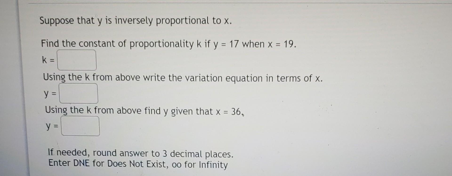 Solved Suppose that y is inversely proportional to x. Find | Chegg.com