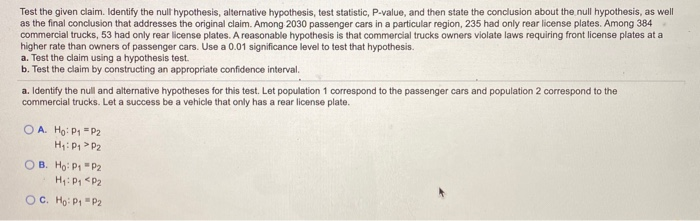 Solved Test the given claim. Identify the nult hypothesis, | Chegg.com