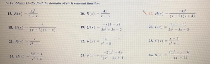 Solved In Problems 15-26, find the domain of each rational | Chegg.com