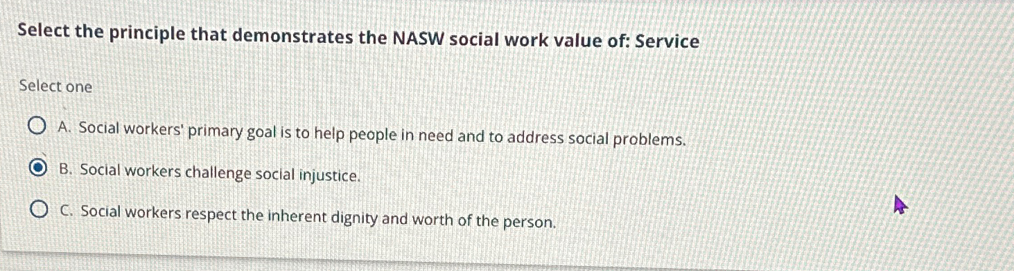 Solved Select the principle that demonstrates the NASW | Chegg.com