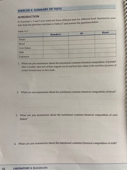 Solved EXERCISE 3. BIURET TEST FOR PROTEINS INTRODUCTION | Chegg.com