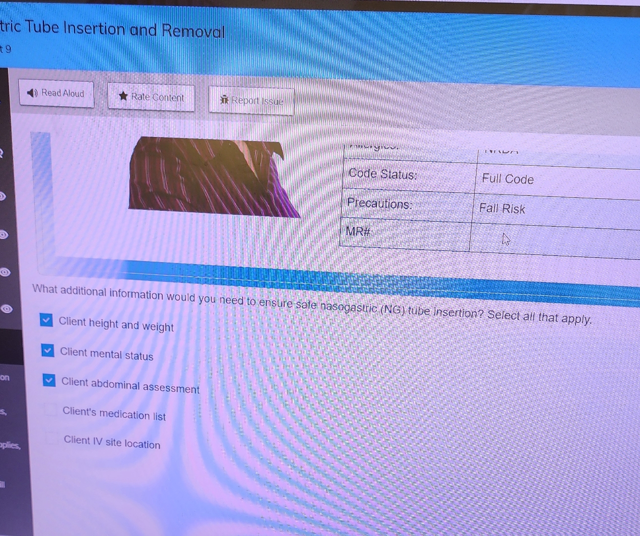 Solved tric Tube Insertion and RemovalRead AloudReport | Chegg.com