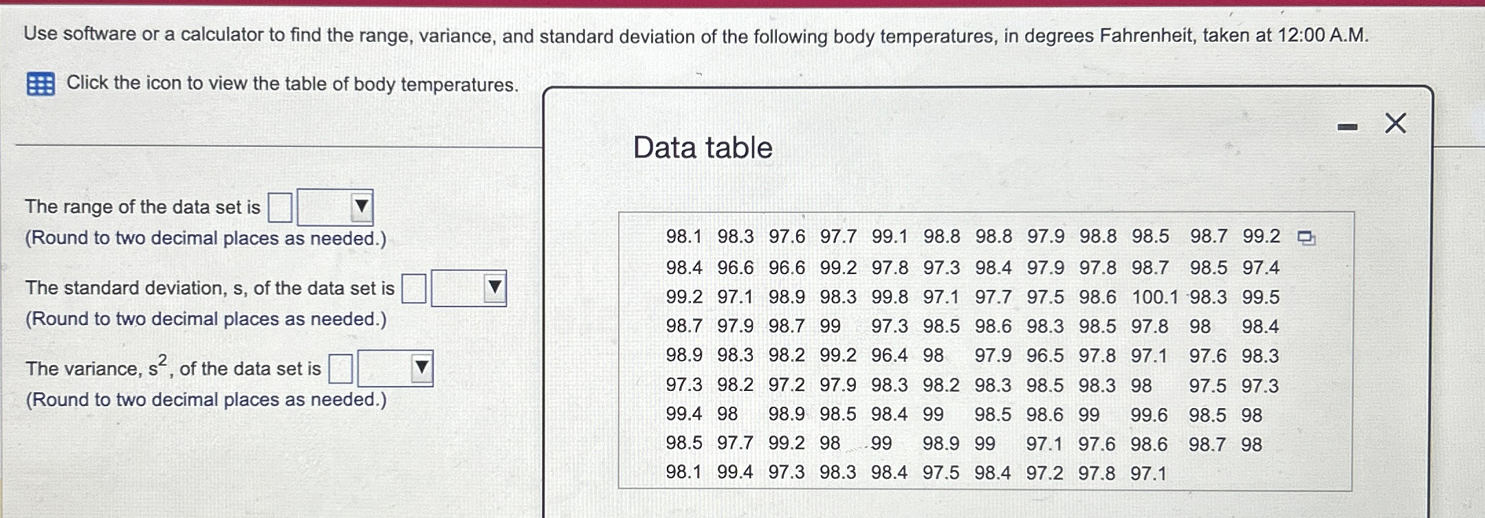 Solved Use software or a calculator to find the range, | Chegg.com