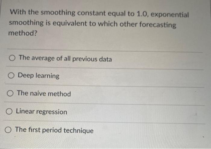 With the smoothing constant equal to 1.0, exponential | Chegg.com