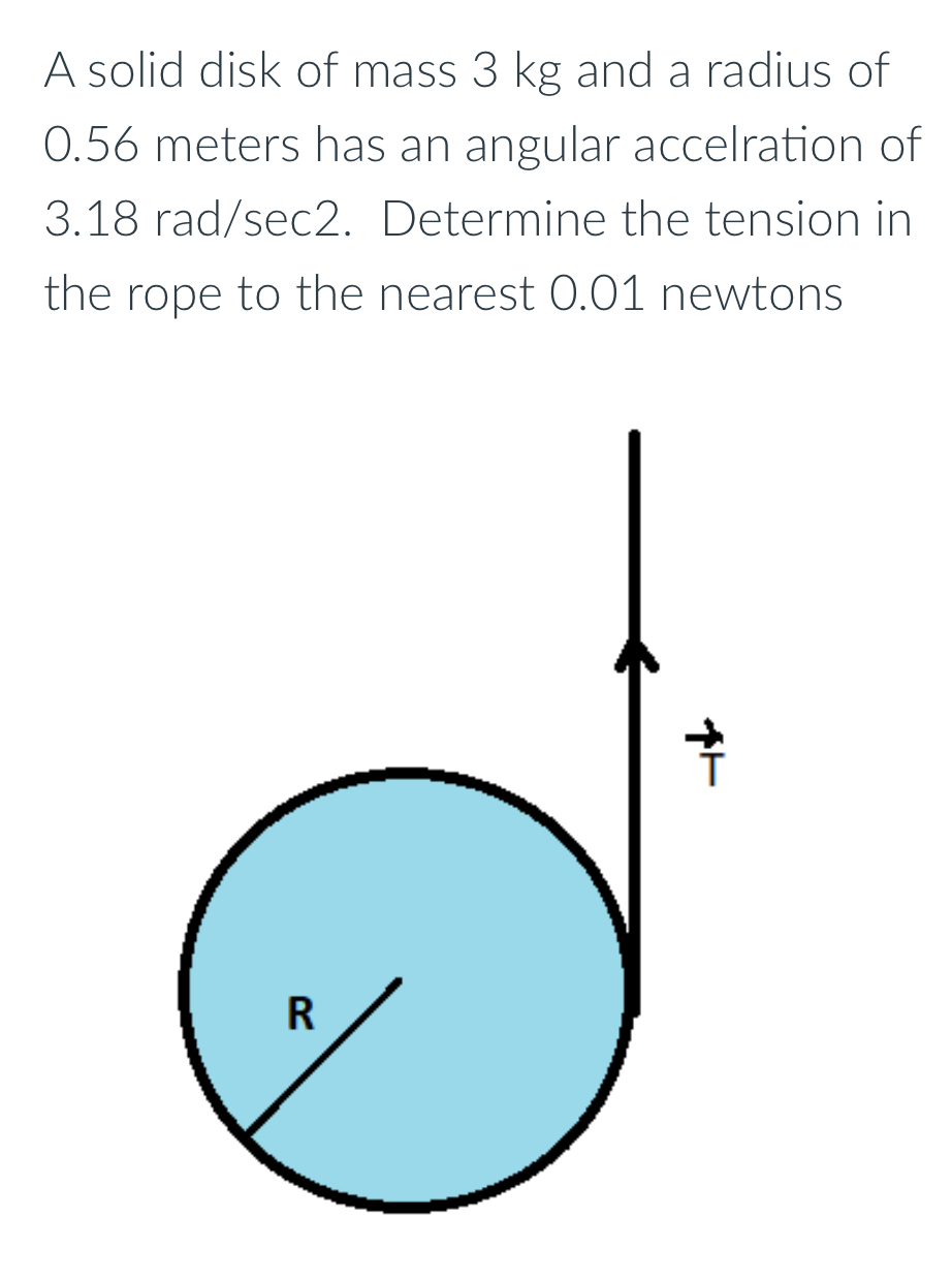Solved A solid disk of mass 3kg ﻿and a radius of 0.56 | Chegg.com