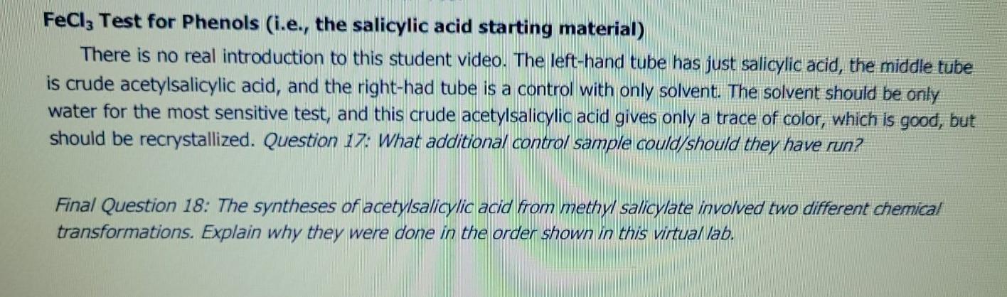 FeCl3 Test for Phenols (i.e., the salicylic acid | Chegg.com
