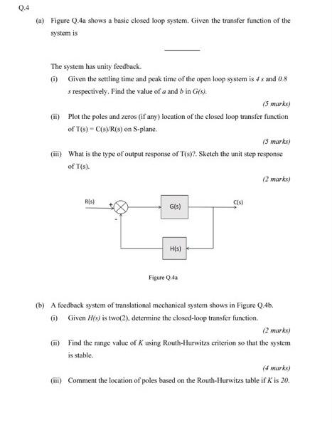 (a) Figure Q.4a shows a basic elosed loop system. | Chegg.com