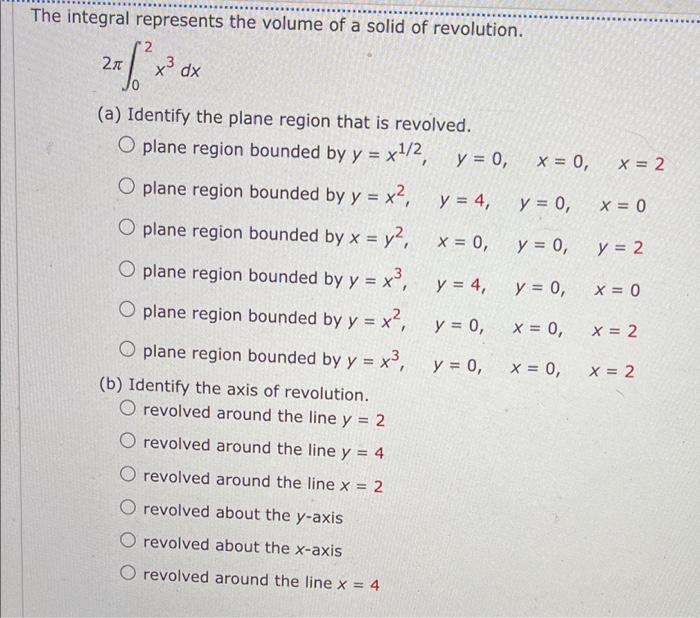 Solved The integral represents the volume of a solid of | Chegg.com