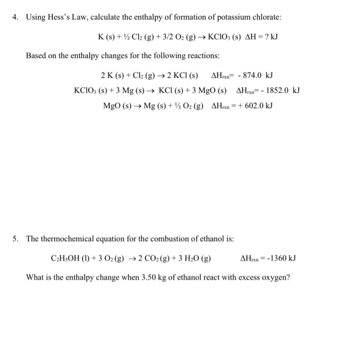 Solved 4 Using Hess's Law, calculate the enthalpy of | Chegg.com