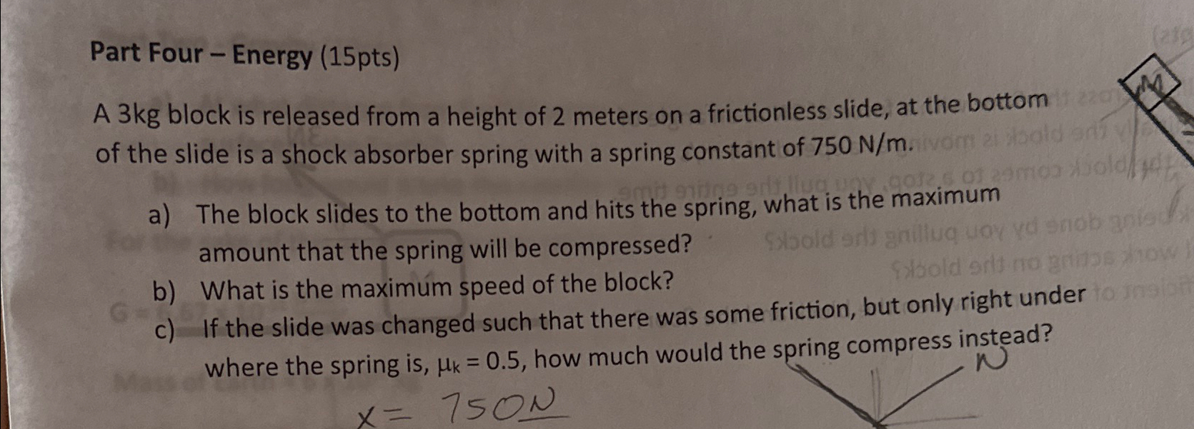 Solved Part Four - ﻿Energy (15pts)A 3kg ﻿block is released | Chegg.com