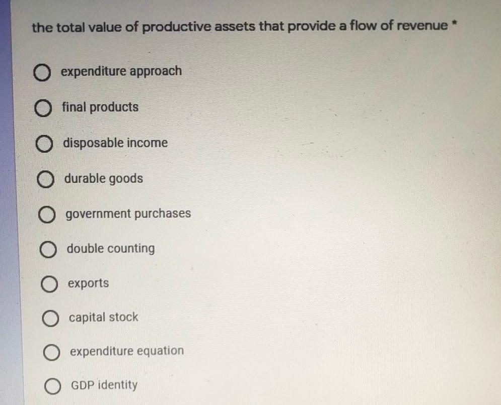 Solved the total value of productive assets that provide a | Chegg.com
