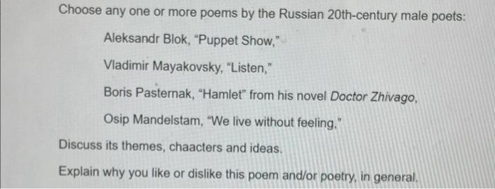 Choose any one or more poems by the Russian | Chegg.com