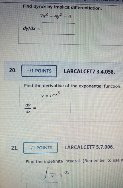 Solved DOUCH Find dy/dx by Implicit differentiation. 7x2 - | Chegg.com