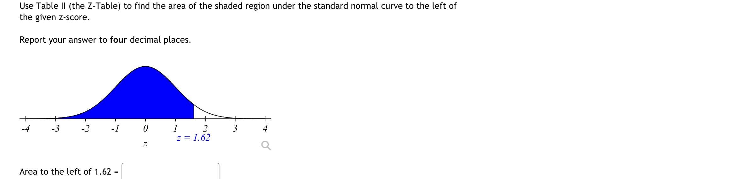 Solved Use Table II (the Z-Table) ﻿to find the area of the | Chegg.com