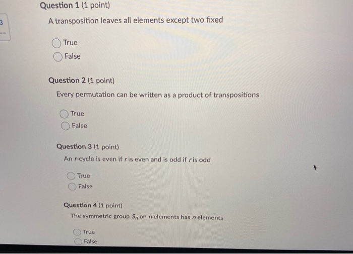 Solved Question 1 (1 point) A transposition leaves all | Chegg.com