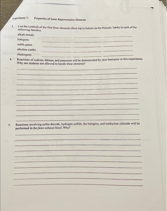 Solved Properties of Some Representative Elements 3. List | Chegg.com