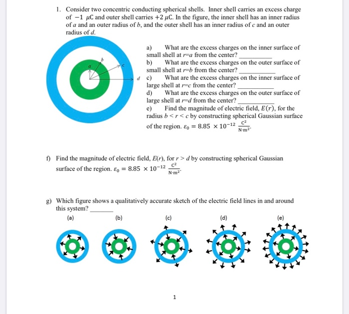 Solved 1. Consider two concentric conducting spherical | Chegg.com