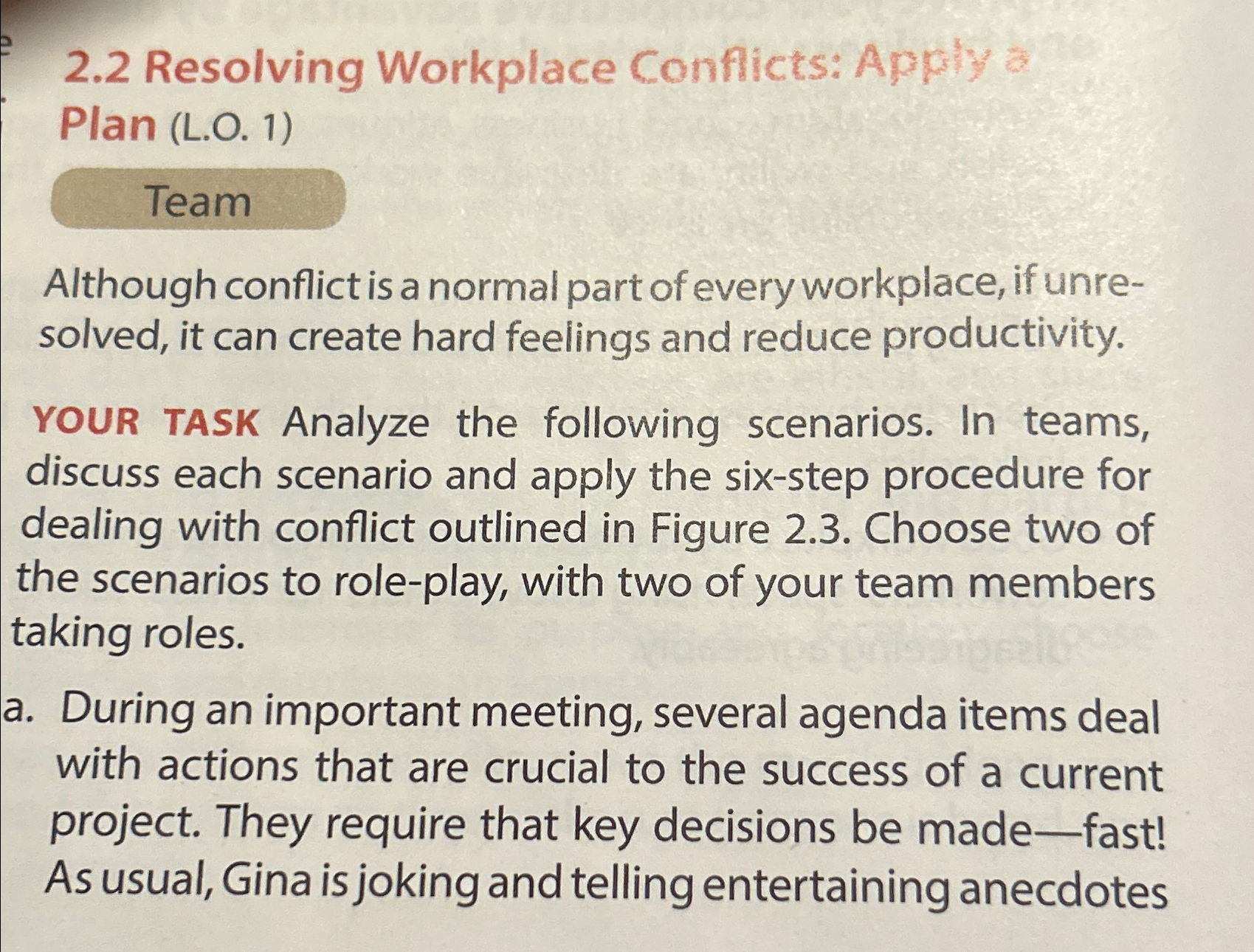 Solved 2.2 ﻿Resolving Workplace Conflicts: Apply a Plan | Chegg.com