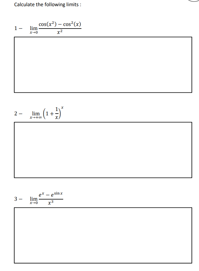 Solved Calculate the following limits: please | Chegg.com