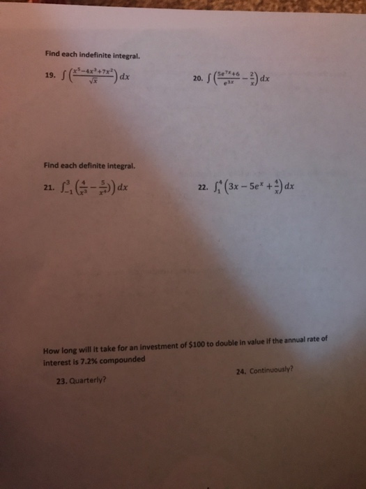 Solved Find each indefinite integral. 19. S******7x) dx 20. | Chegg.com