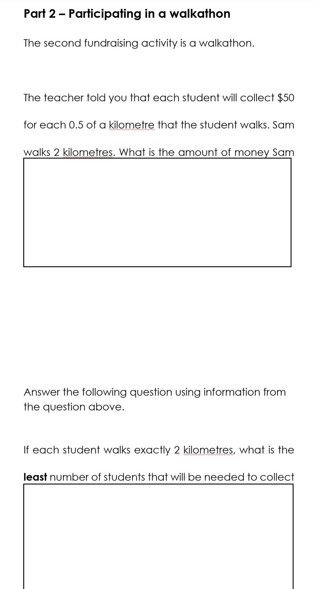 Solved Part 2 - Participating in a walkathon The second | Chegg.com