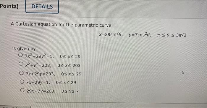 Solved A Cartesian equation for the parametric curve | Chegg.com