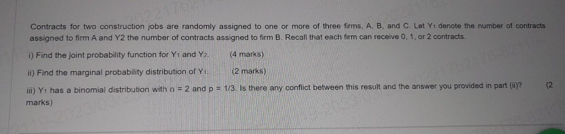 Solved Contracts for two construction jobs are randomly | Chegg.com