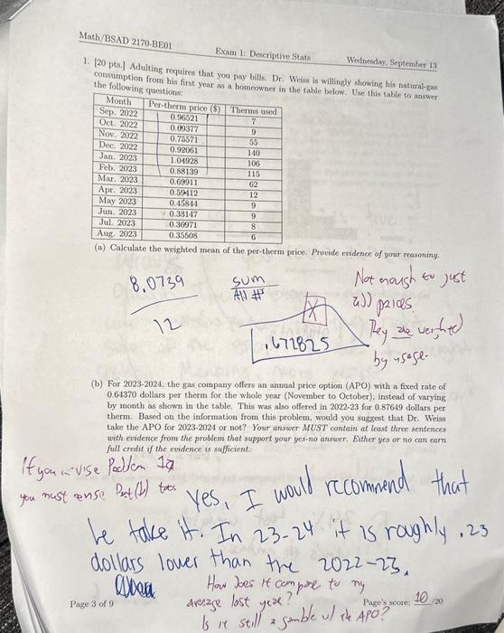 Solved Exam 1: Descriptive Stats Wodinesday, Septetnlier 13 | Chegg.com