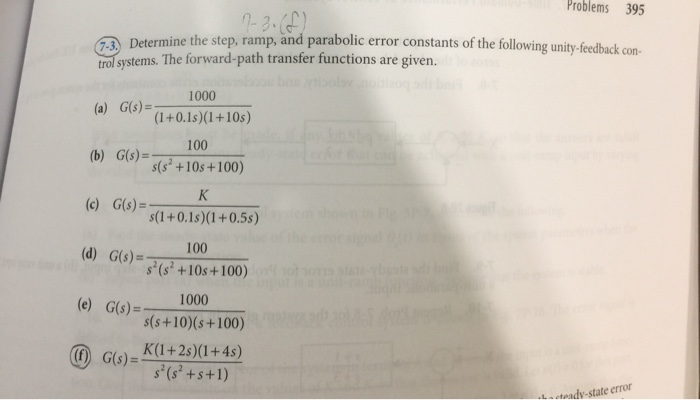Solved Problems 395 Determine the step, ramp, and parabolic | Chegg.com