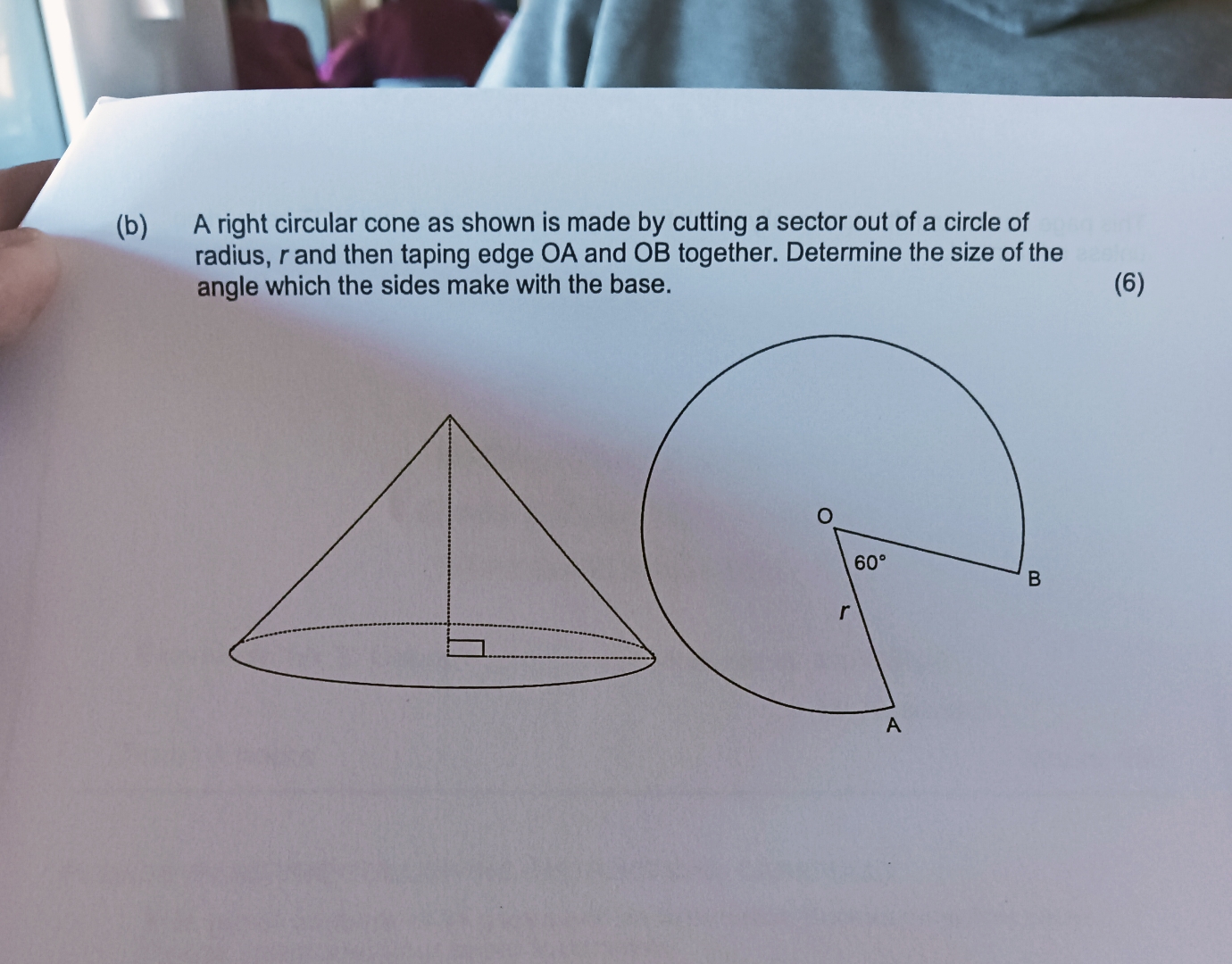 Solved (b) ﻿A right circular cone as shown is made by | Chegg.com
