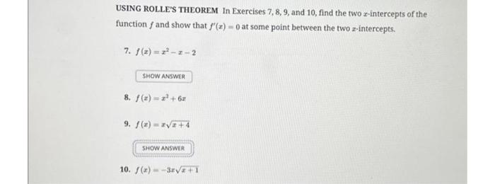 Solved USING ROLLE'S THEOREM In Exercises 7,8,9, and 10, | Chegg.com