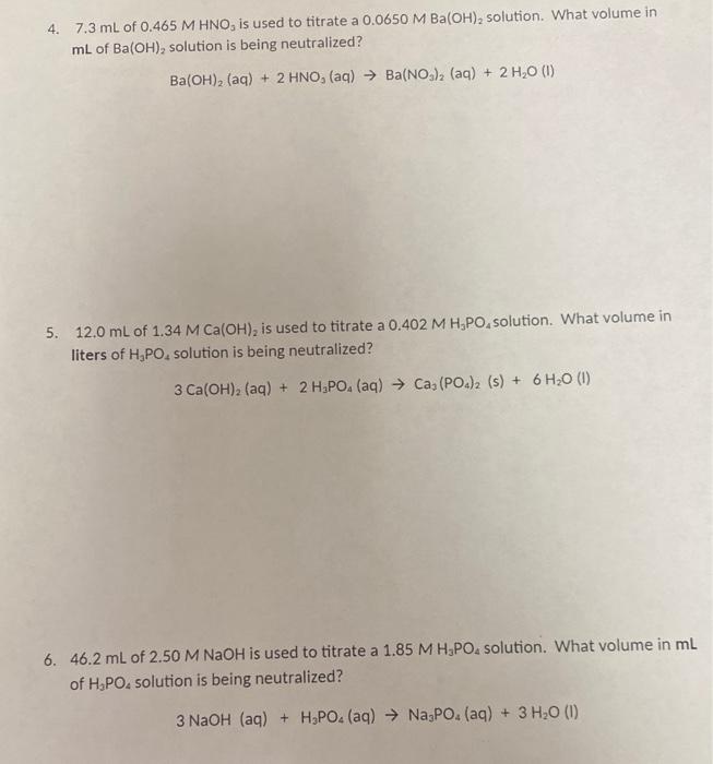 Solved 4. 7.3 mL of 0.465MHNO3 is used to titrate a | Chegg.com