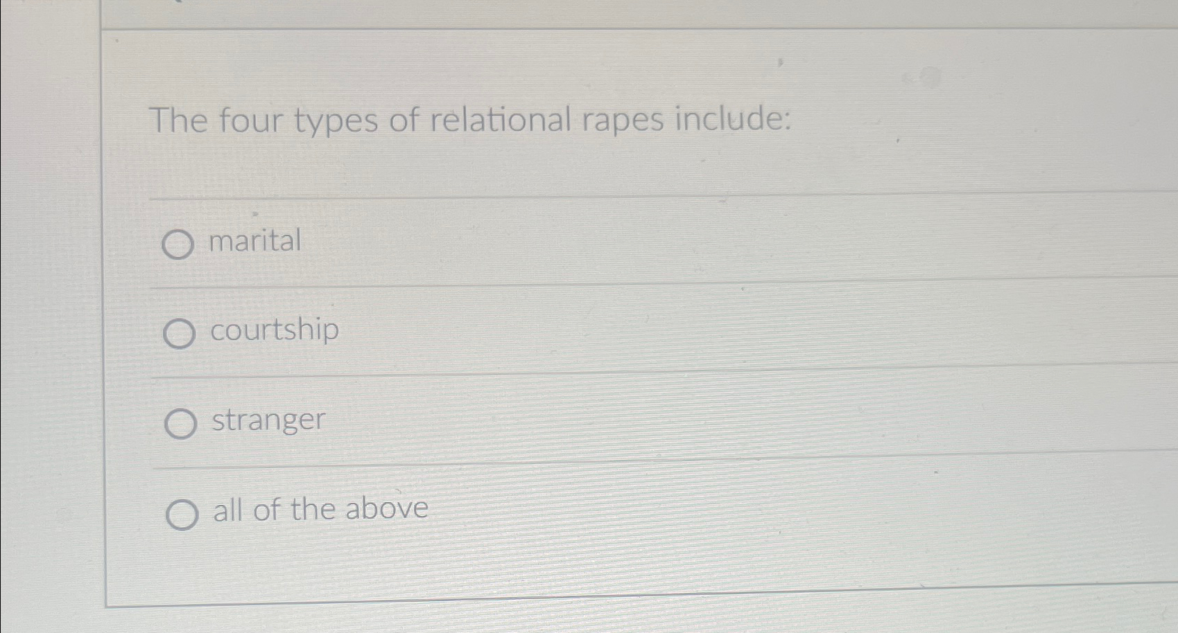 Solved The four types of relational rapes | Chegg.com