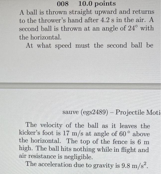 Solved A ball is thrown straight upward and returns to the | Chegg.com