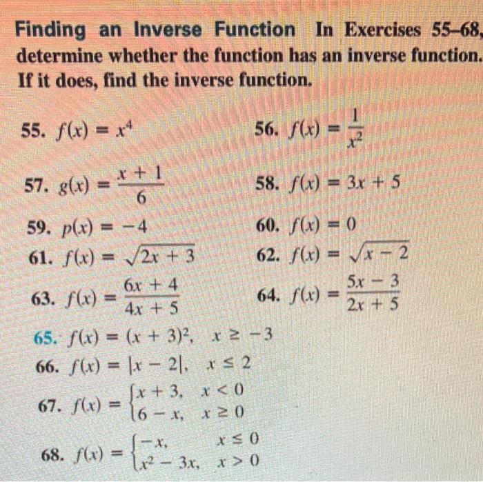 Solved Finding an Inverse Function In Exercises 55-68, | Chegg.com