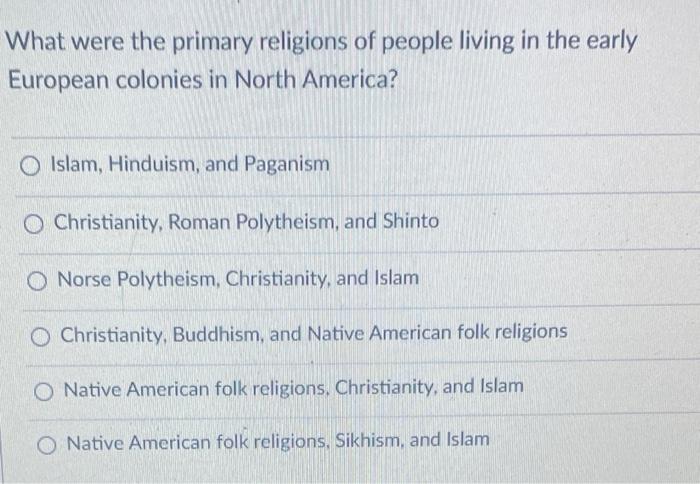 What were the primary religions of people living in | Chegg.com
