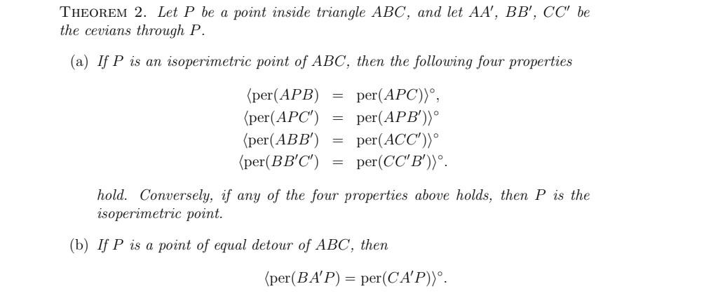 Solved THEOREM 2 . Let P be a point inside triangle ABC, and | Chegg.com