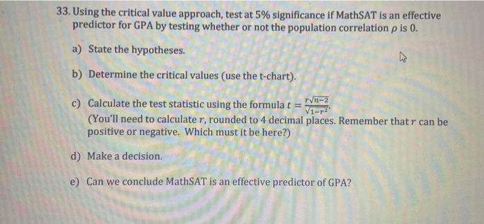 Solved 33. Using the critical value approach, test at 5% | Chegg.com