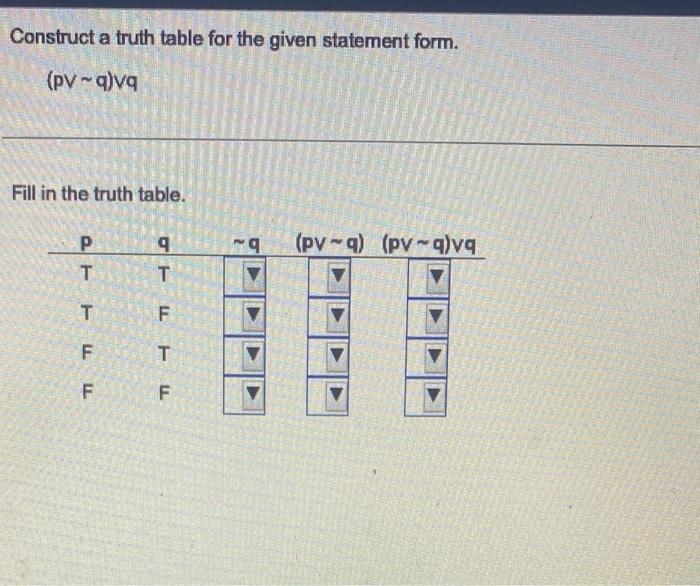 Solved Construct a truth table for the given statement form. | Chegg.com