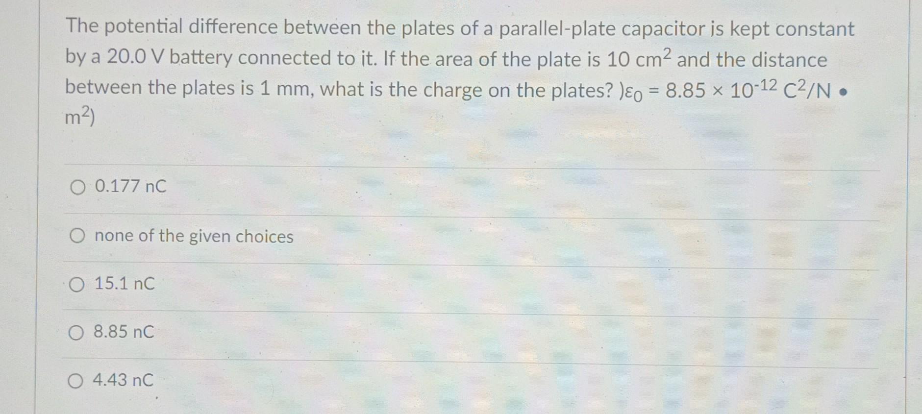 Solved The potential difference between the plates of a | Chegg.com