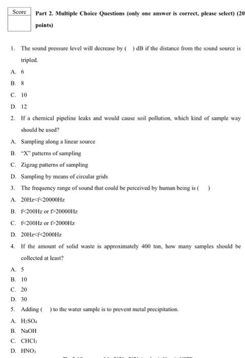 Solved Score Part 2. Multiple Choice Questions (only one | Chegg.com
