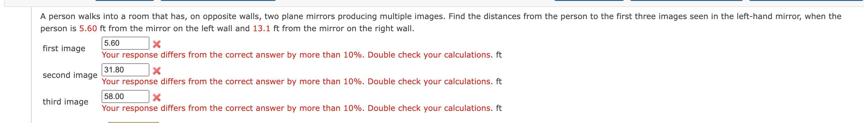 Solved person is 5.60ft ﻿from the mirror on the left wall | Chegg.com