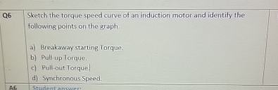 Solved Q6Sketch the torque speed curve of an induction motor | Chegg.com