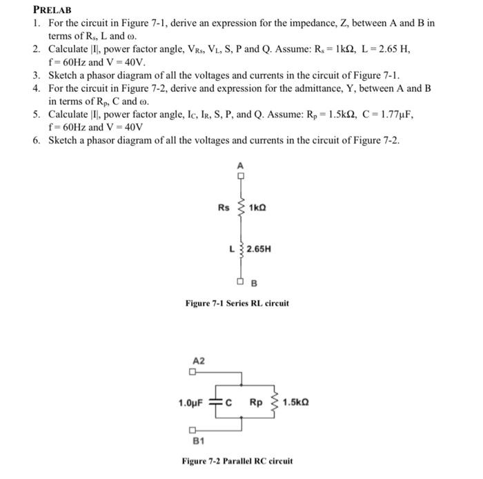 Solved PRELAB 1. For the circuit in Figure 7-1, derive an | Chegg.com